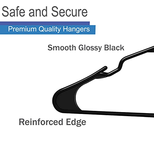 Heshberg Plastic Notched Hangers Space Saving Tubular Clothes Hangers Standard Size Ideal for Everyday Use on Shirts, Coats, Pants, Dress, Skirts, Etc. (50 Pack, Black)