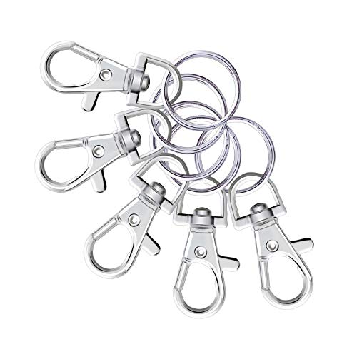 Livder Metal Swivel Lanyard Snap Hooks and Split Key Rings Chain Hook Keychain, 100 Pieces