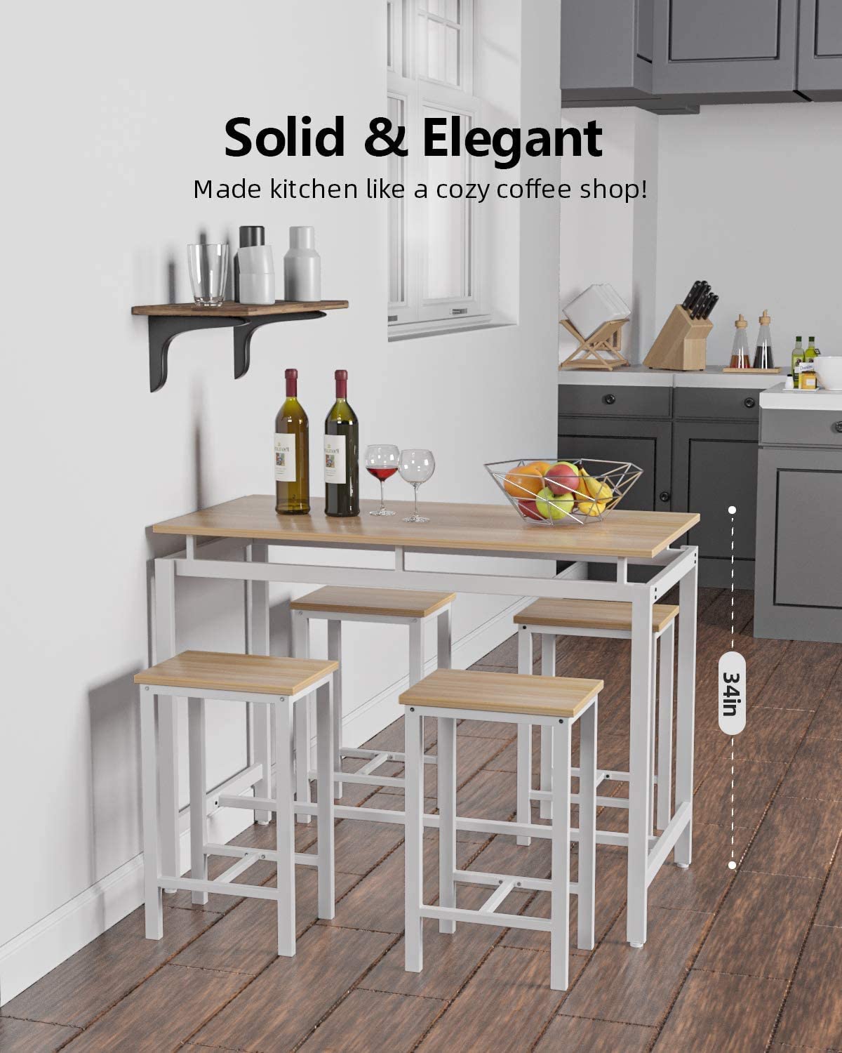 MIERES 5 Pcs Kitchen Dining Table set for 4, Wood Elegant Pub Table Set for Kitchen/Living Occasions/Dining Room/Bar, Beige&White/Height 34.7
