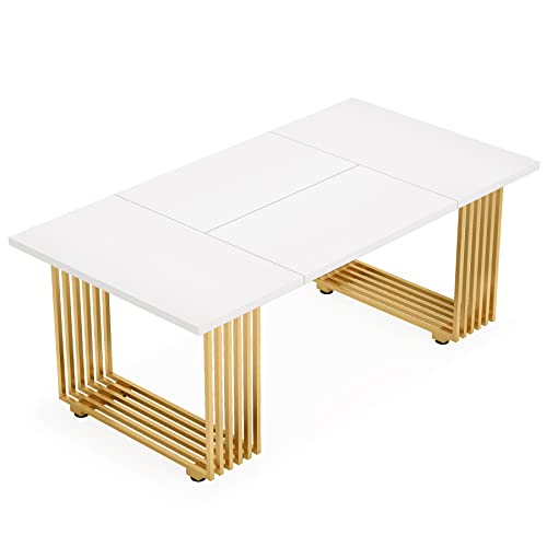 Tribesigns 70.9" Modern Office Desk, Wooden Computer Desk, White Executive Desk with Gold Metal Legs, Large Workstation for Home Office, Study Writing Desk, Small Conference Table for Meeting Room