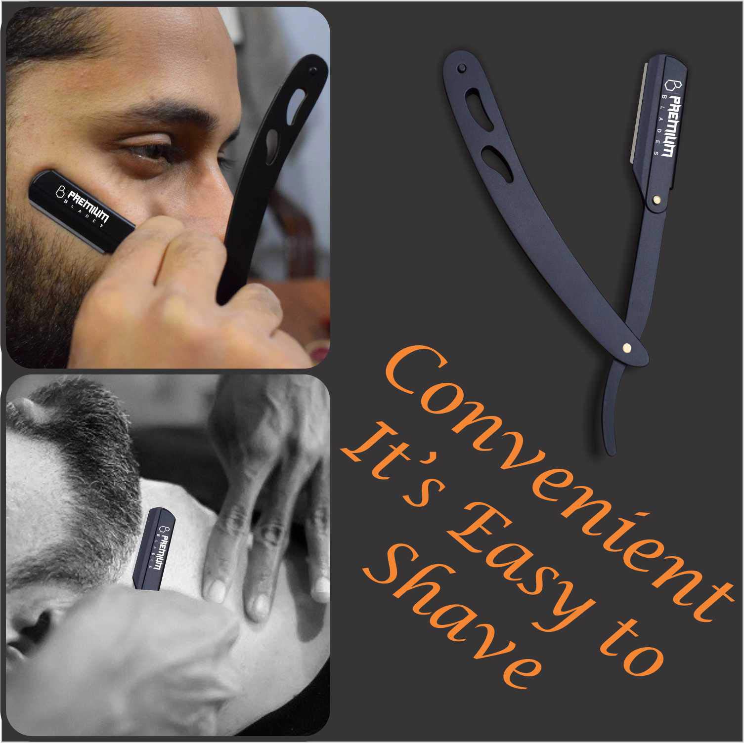 Black Petal Handle Barber Razor, Razor for men, Professional Changeable Half Blade Straight Edge Razor for men/women by "Premium Blades"