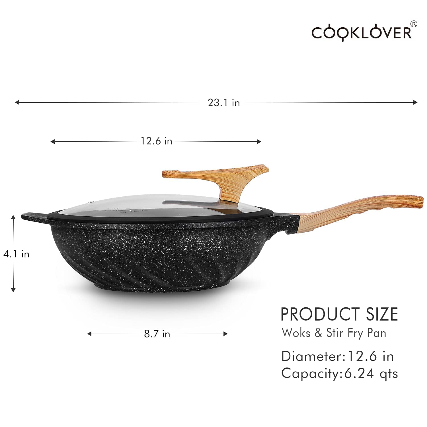COOKLOVER Nonstick Induction Wok-12.6inch& 9.5 inch Nonstick Stir Fry Pan with Lid β Black