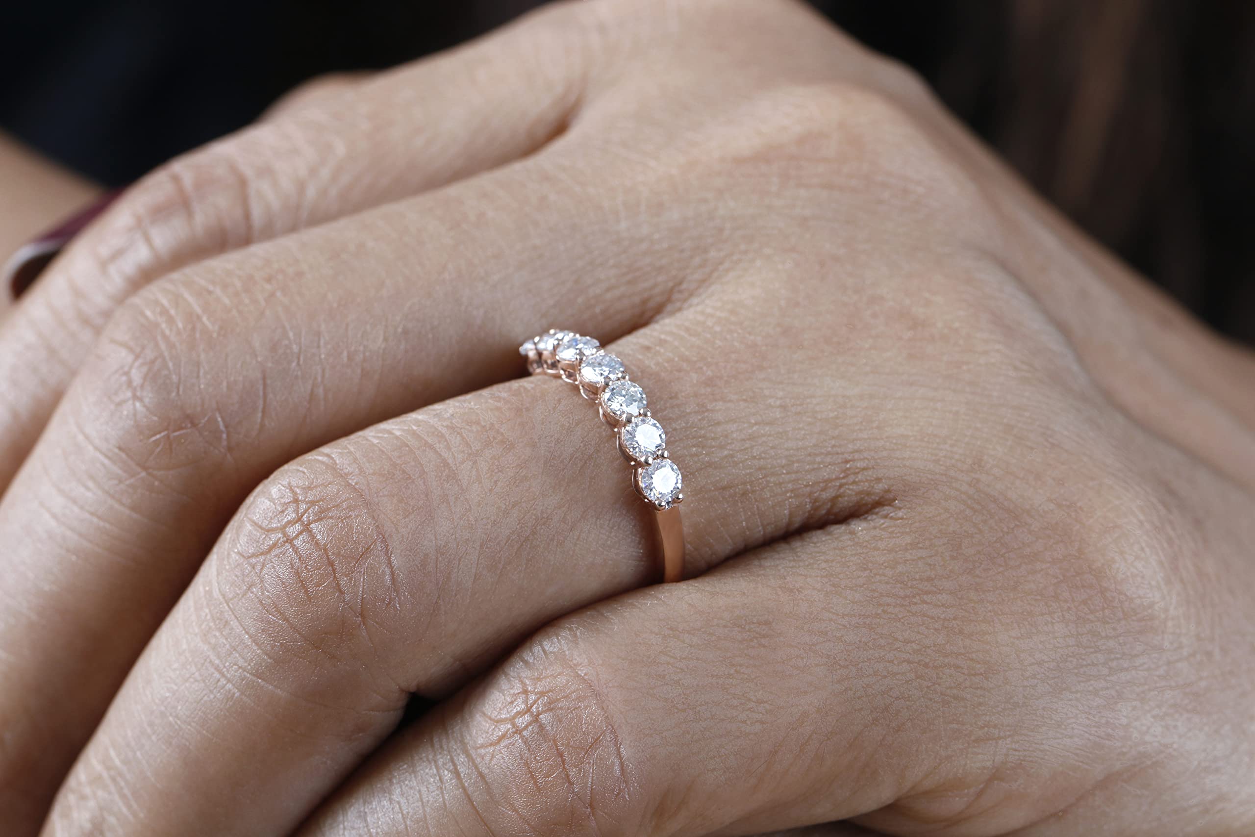 Buy Jewels Solid 10k Gold Wedding Band Moissanite Half Eternity Anniversary Ring For Women (G-H Color) (Rose Gold, 7.5)