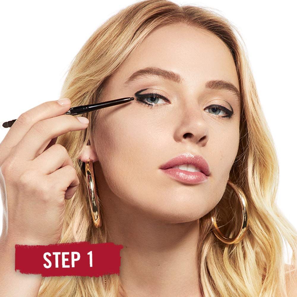 Rimmel London Exaggerate Waterproof Eye Definer Eyeliner, Highly Pigmented, Long-Wearing, Built-In Smudger, 261, Noir, 0.01oz