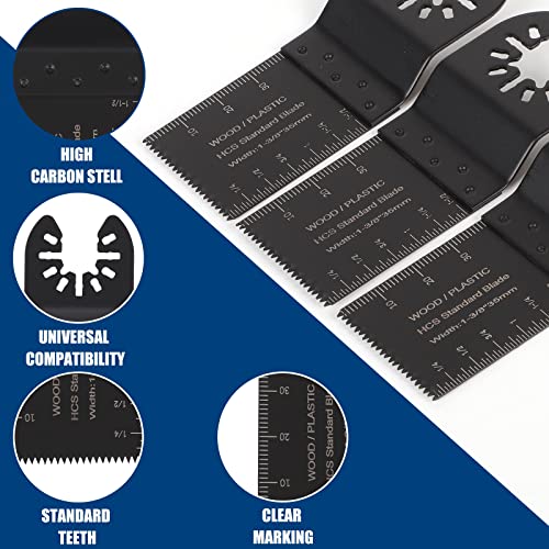 COMOWARE 105 Pcs Oscillating Saw Blades - 1-3/8β Multi Tool Blades Kits Universal Oscillating Tool Blades, Fine Tooth Multitool Blades, Quick Release Saw Blades for Wood/Plastic/Soft Metal Cutting