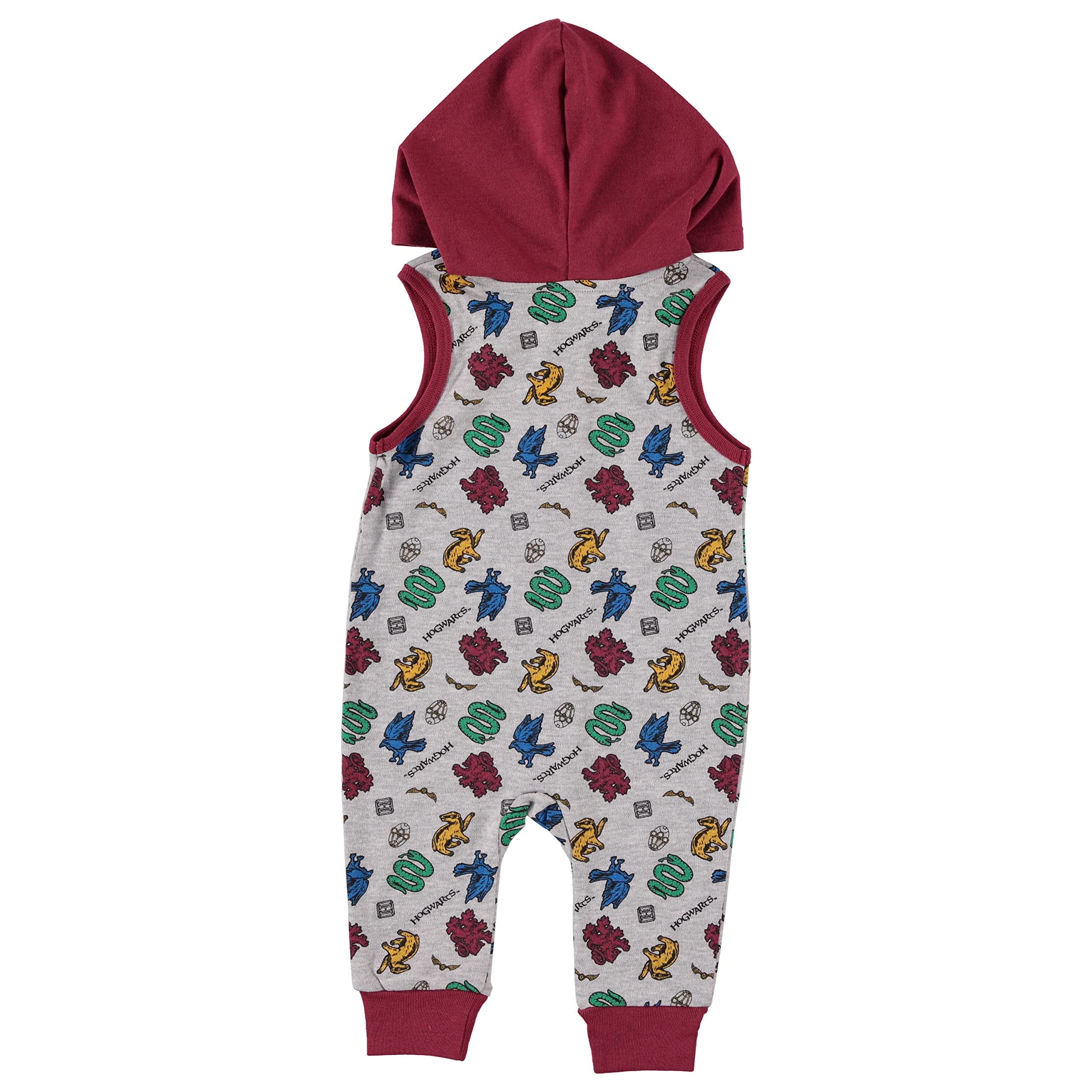 Harry Potter New Born Infant Baby Boys Sleeveless Hooded Romper Bodysuit (Grey/Red/Blue, 0-3 Months)