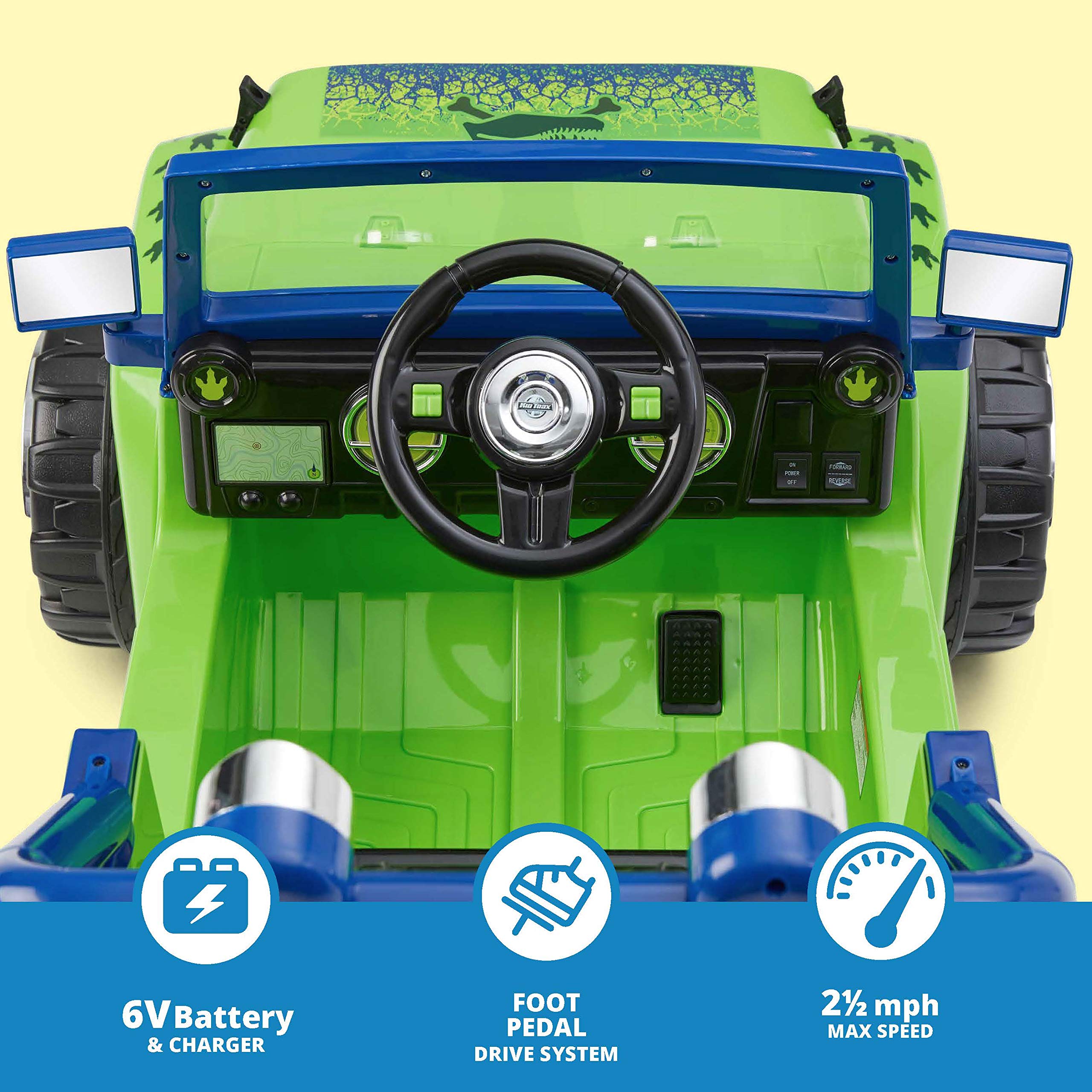 Kid Trax 4x4 Tracker Electric Ride On Toy, 3-5 Years Old, 6 Volt, Max Weight 60 lbs, Dino Tracker Green