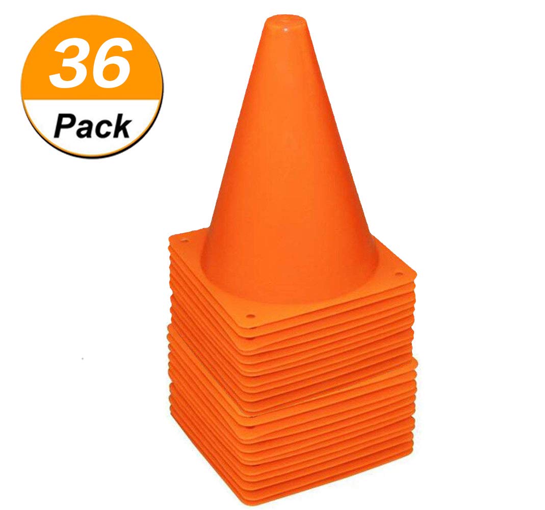 BLQH 36 Pack 7 Inch Plastic Traffic Cones Sport Training Cone Sets Field Marker Cones for Skate Soccer Agility Training & Physical Education Flexible (36)