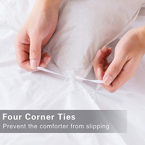 Litanika White Queen Pinch Pleat Duvet Cover, 3 Pieces Pintuck Cover Soft Microfiber Bedding Set with Zipper Closure & Corner Ties(90x90Inch-1 Duvet Cover, 2 Pillowcases)