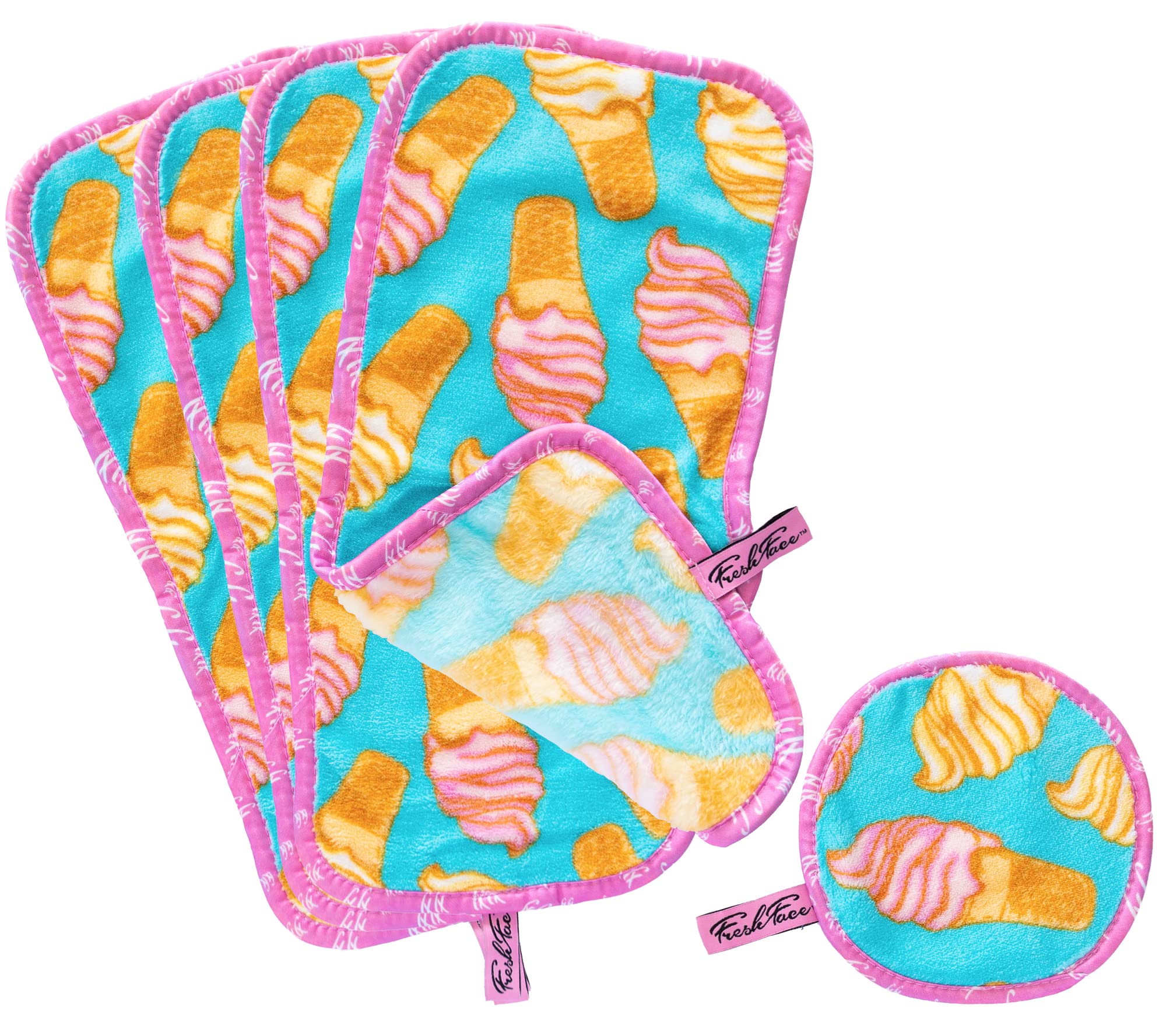 CAMPANELLI Makeup Remover Towels - Washable & Reusable. Great for Sensitive Skin. FreshFace & Perfect Beauty as seen on QVC & HSN (Ice Cream 5pc Set)