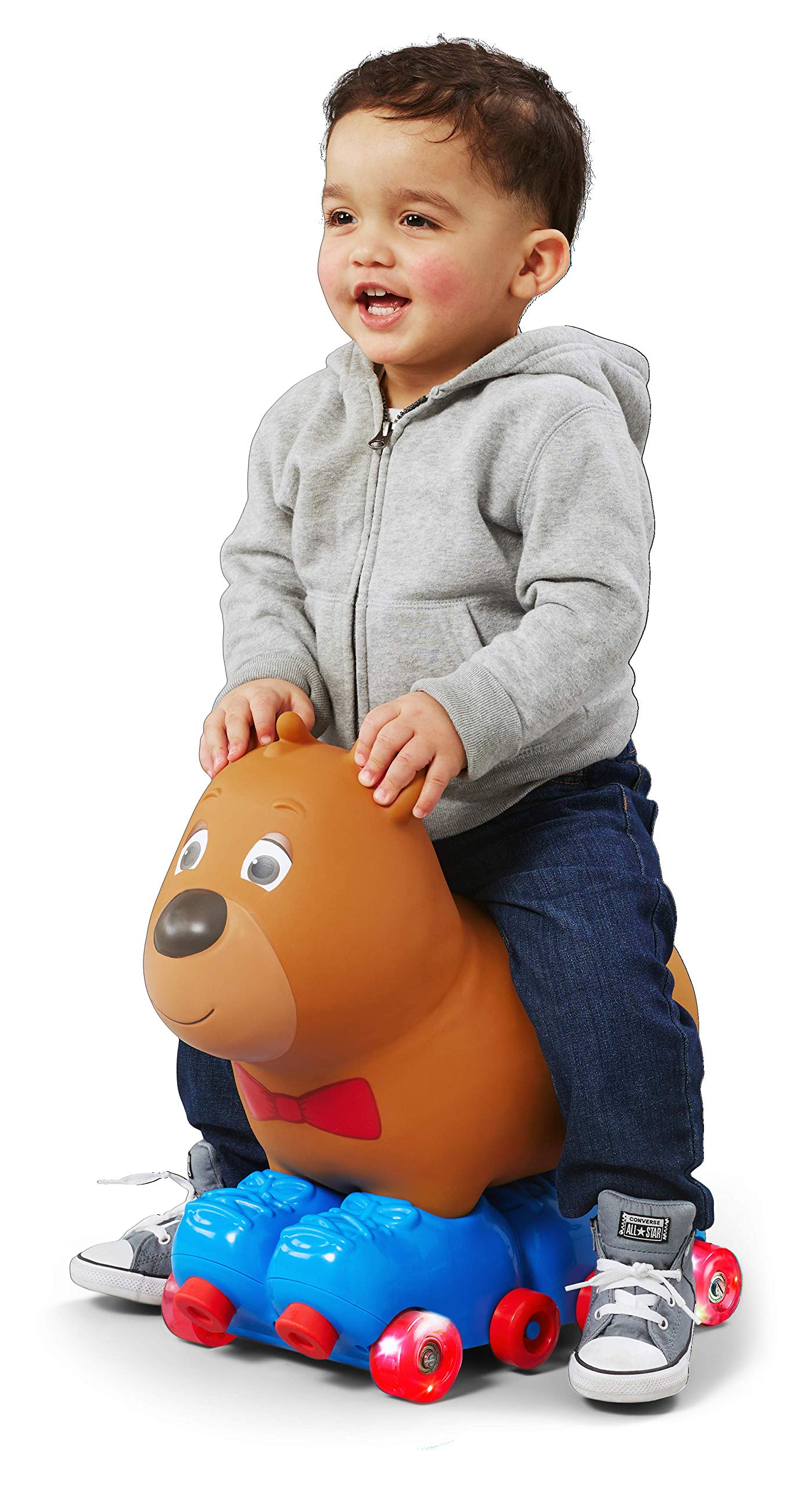 Kid Trax Silly Skaters Bear Toddler Foot to Floor Ride On Toy, Kids 1-3 Years Old, Soft and Inflatable, Single Rider, Light Up LED Rollerskates, Brown