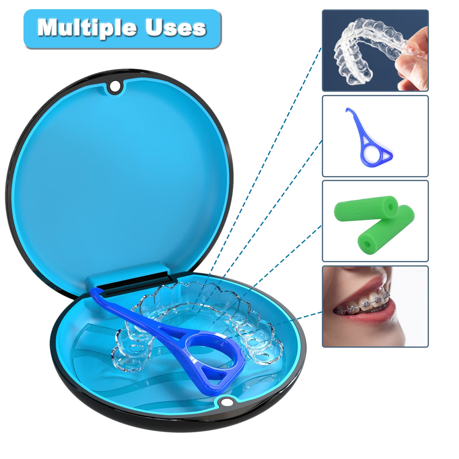 BVN Retainer Case Orthodontic Dental Case Slim Braces Case, Mouth Guard Case, Denture Case, Teeth Aligner Case, Night Guard Case Container Storage Holder Black.