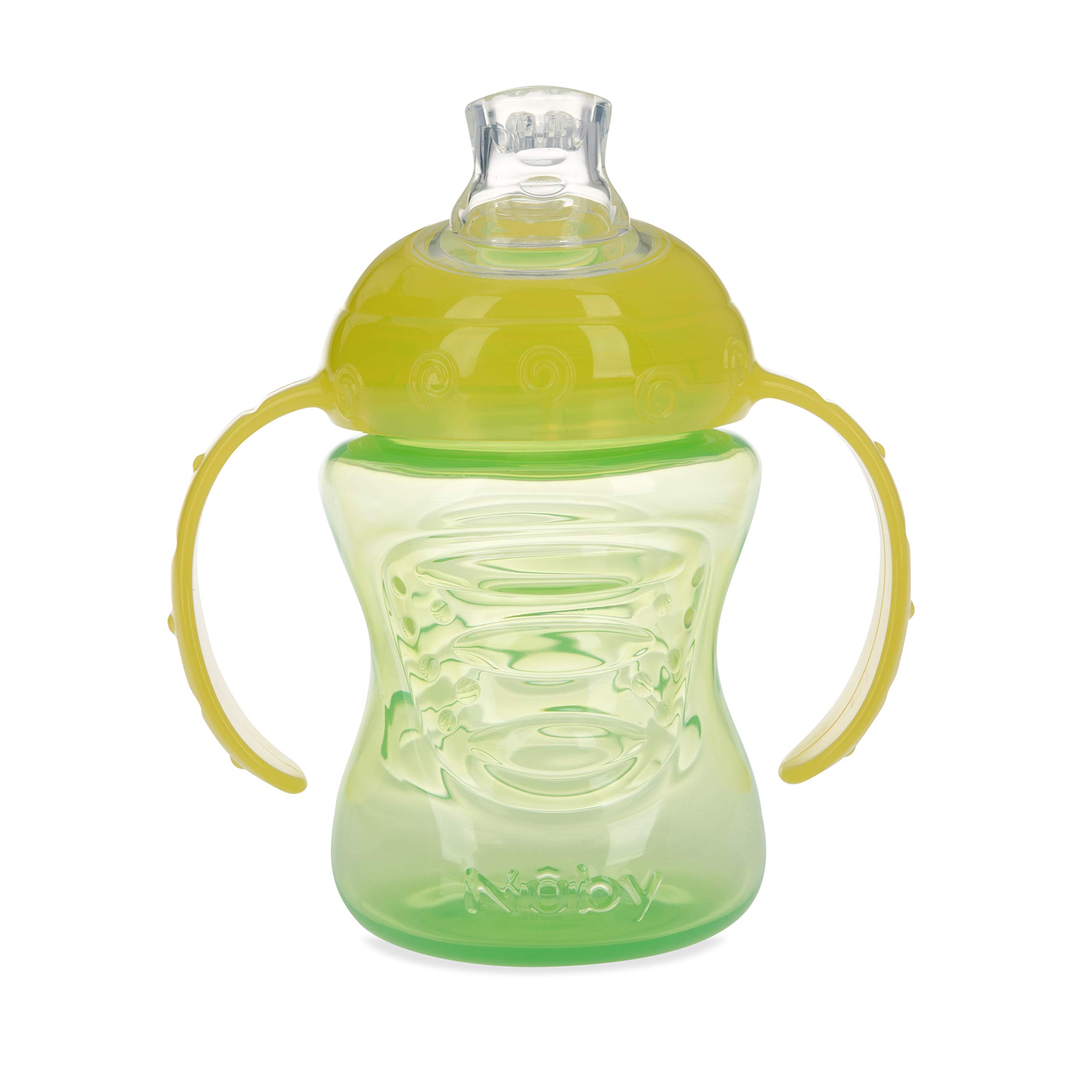 Nuby 2 Count 2 Handle Cup with No Spill Super Spout (Green/Orange)