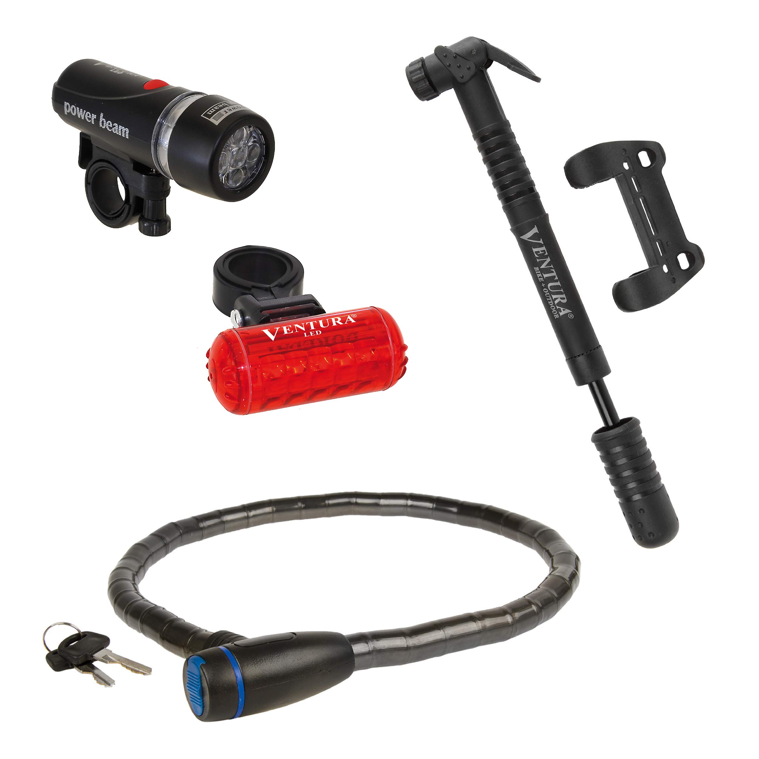 Bicycle Accessory Bundle: Light set, lock, Pump
