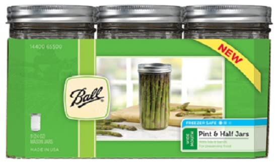 JARDEN HOME BRANDS 1440065500 Ball Wide Mouth Mason Jars, 24 oz(Pack of 9)