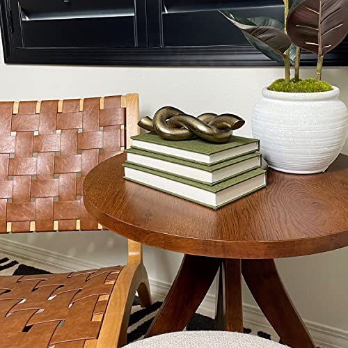 Linen Covered Decorative Books, Set of 3 - Neutral Home Decor Coffee Table Books with Wooden Beaded Tassel for Rustic Farmhouse Modern Decor, Boho, Bookshelf Decor (Olive)