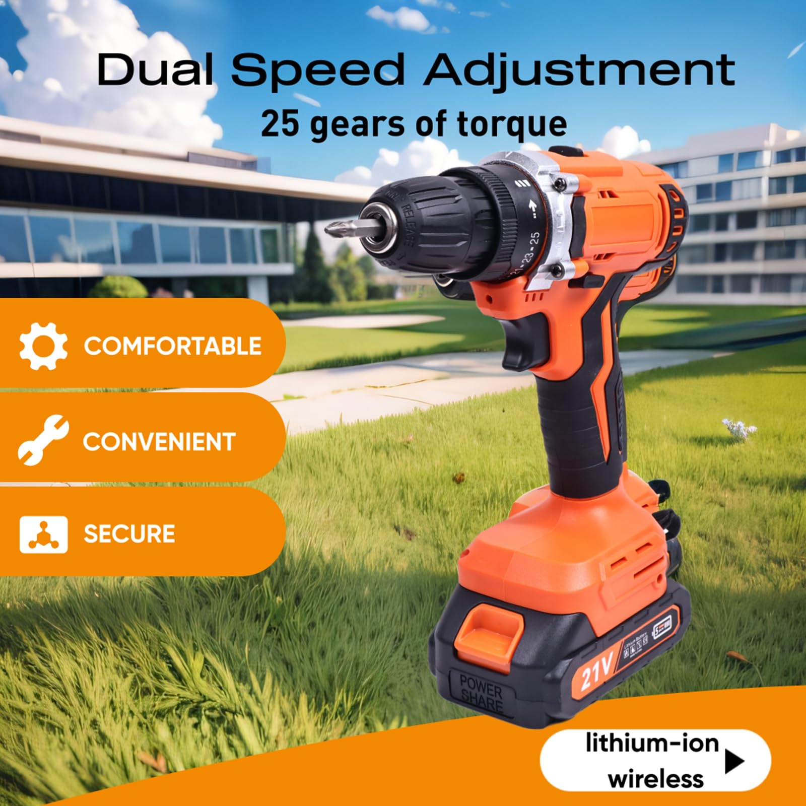 Cordless Drill Power Tool Set - Dual Speed Adjustment, High Capacity Lithium Battery, Multi-functional Drill Gun for Drilling, Screwing, and Leveling - Copper Motor, Strong Power, Long Lifespan