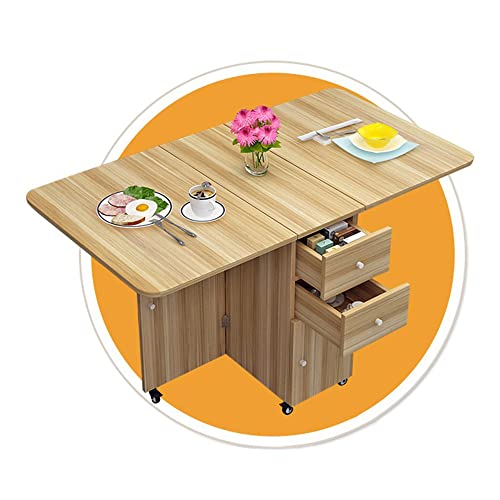 LITFAD Modern Wood Table Pedestal Dining Table with Drop Leaf Multifunction Foldable Kitchen Table - Natural Wood 47.2" L x 23.6" W x 29.5" H
