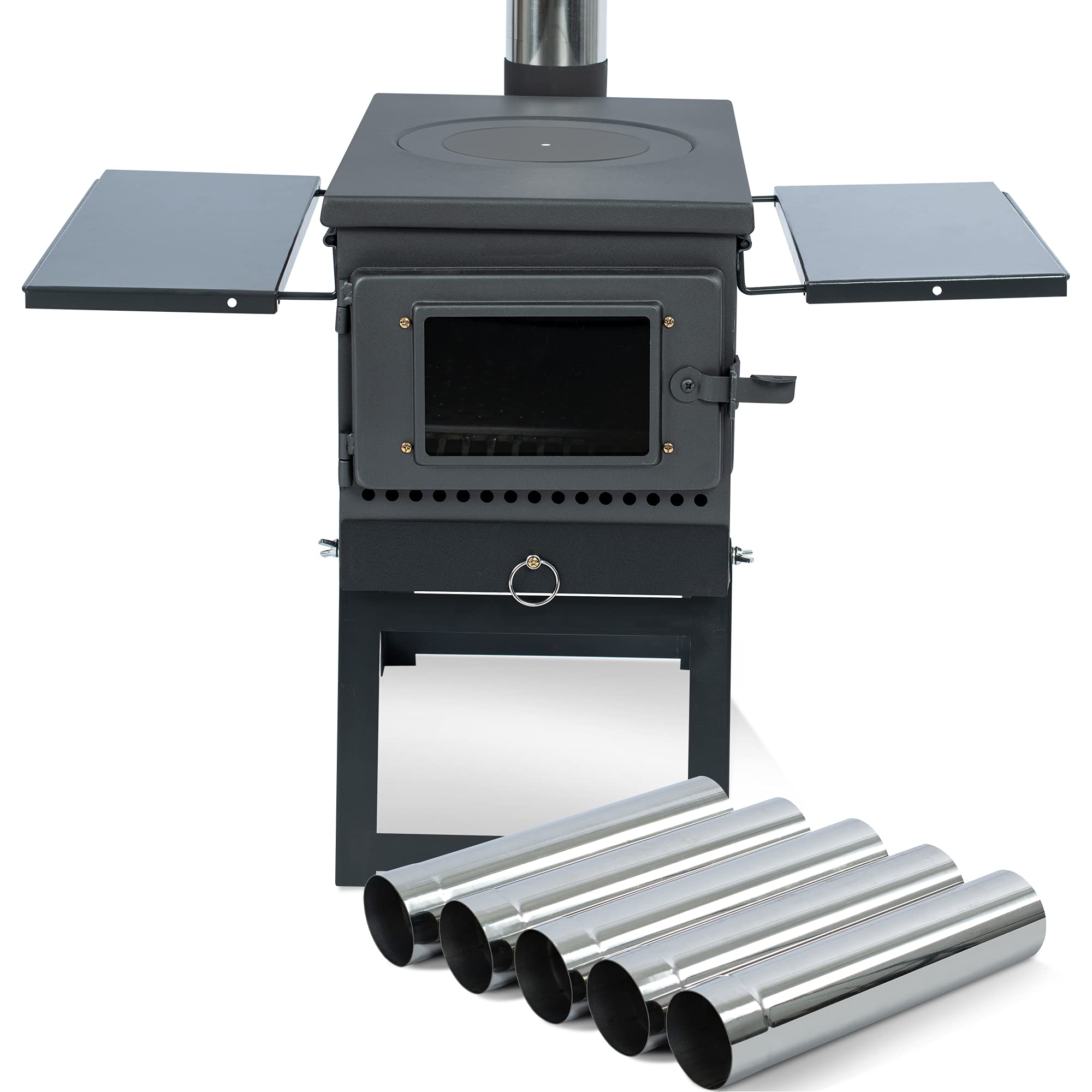 PMNY Wood Burning Stove, Hot Tent Stove Kit with Chimney Pipes, Side Racks and View Window, Multipurpose Camping Stove for Tent, Shelter, Heating and Cooking