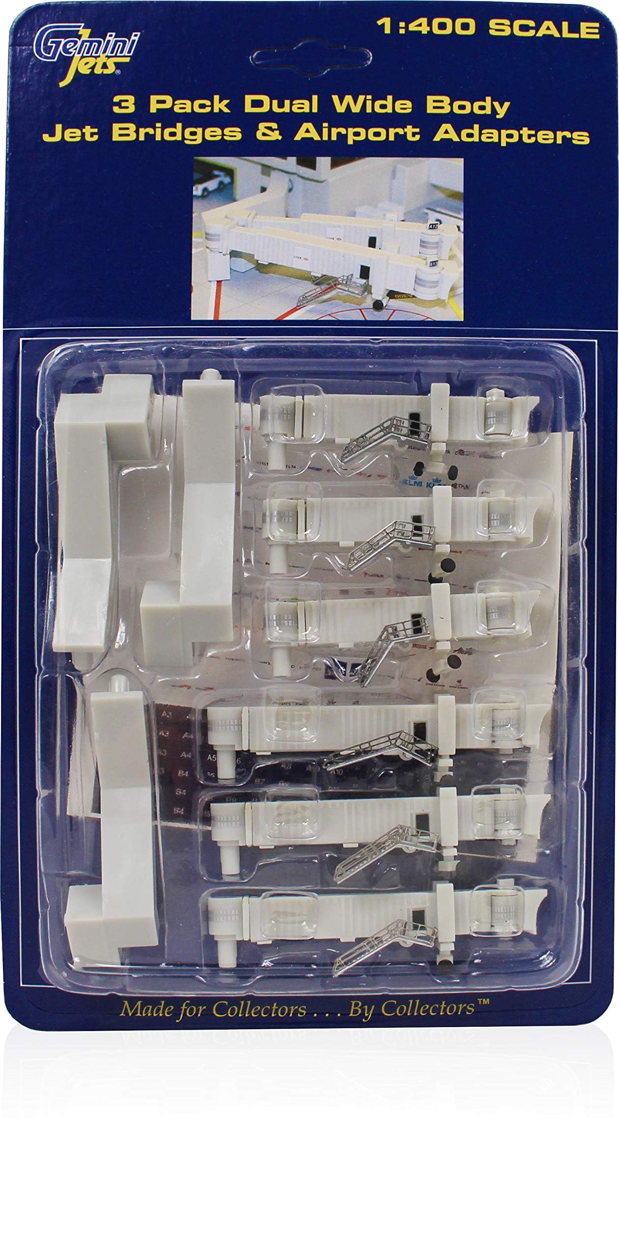 Gemini Jets Airbridge Set 2 with 3 Dual Widebody Jet Bridges and Airport Adapters, 1:400 Scale
