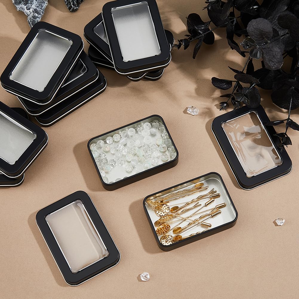 DICOSMETIC 10Pcs Metal Storage Organizer Tins Hinged Lids for Small Items Rectangle Storage Containers with Clear Window for Jewelry Organizer Party Favors