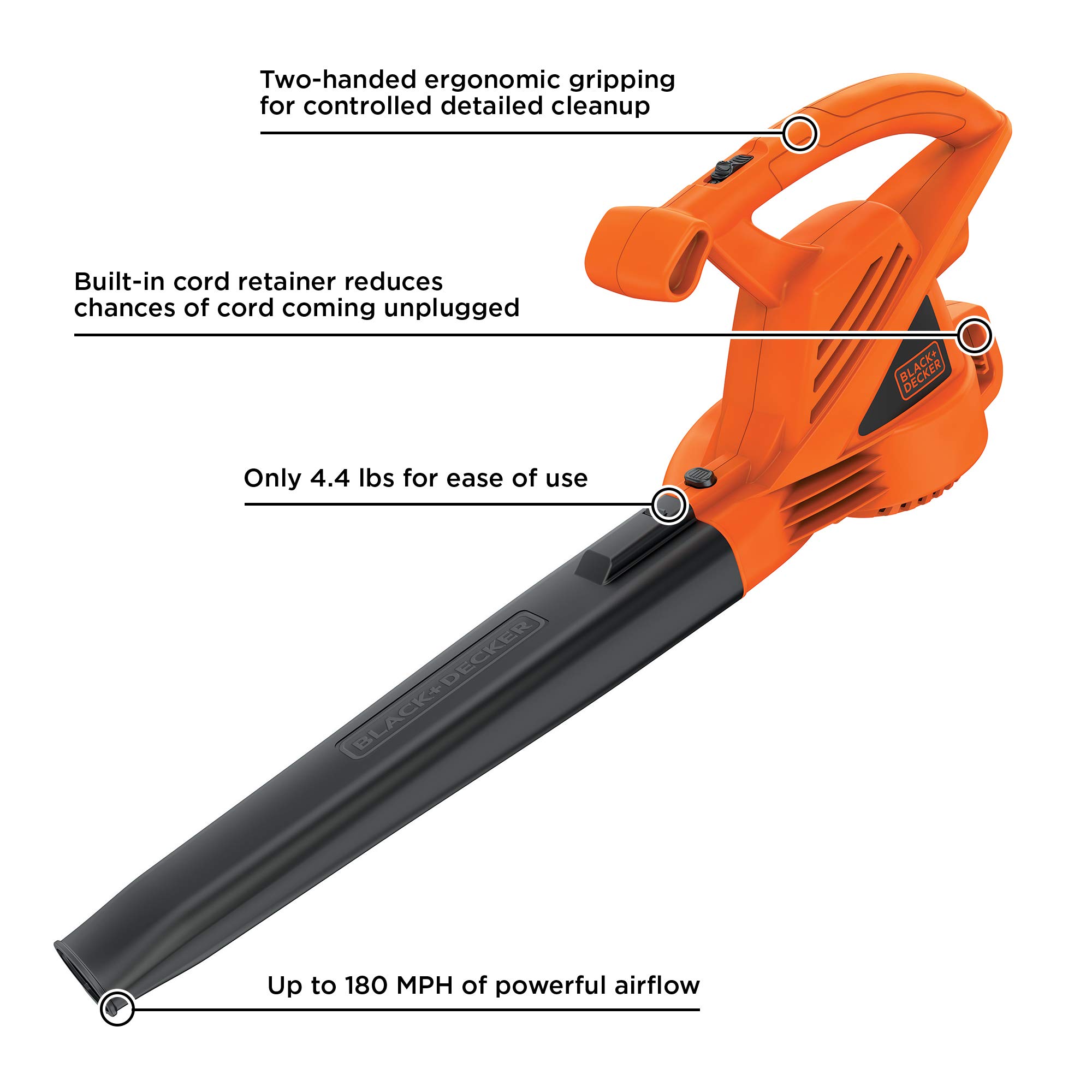 BLACK+DECKER Electric Leaf Blower, 7-Amp with Quick Connect Gutter Cleaner Attachment (LB700 & BZOBL50)