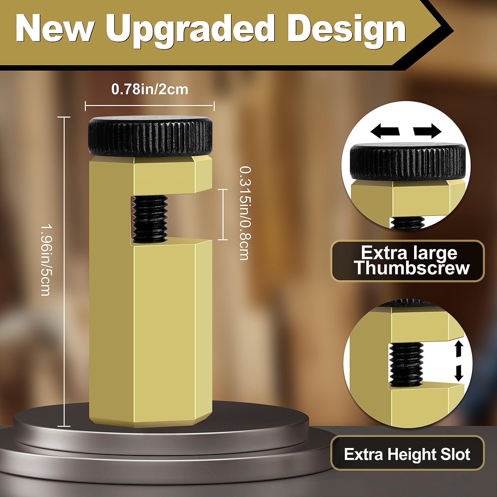 Brass Framing Square Stops, Stair Gauge set for Framing Square, Tall Heavy Duty Brass, Lengthen Hexagonal Brass body, Enlarge Knob for Carpentry Squares Stair and Rafter, Circular Saw
