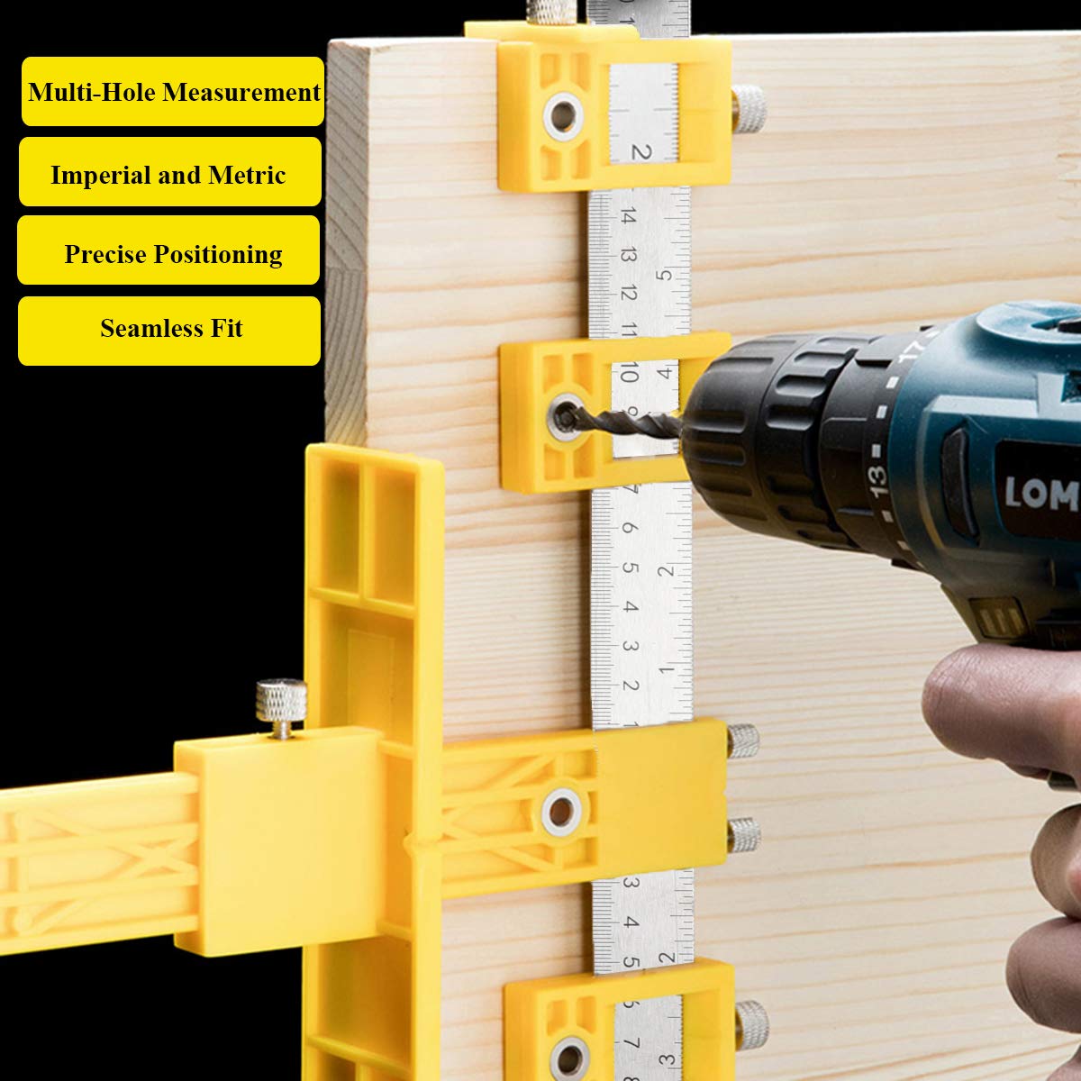 Cabinet Pull Template Hardware Jig, Punch Locator Drill Guide Wood Drilling Doweling Tool for Door and Drawer Handle Knob, Adjustable Pull Installation Template Tool for Drilling Holes on Wood Drill