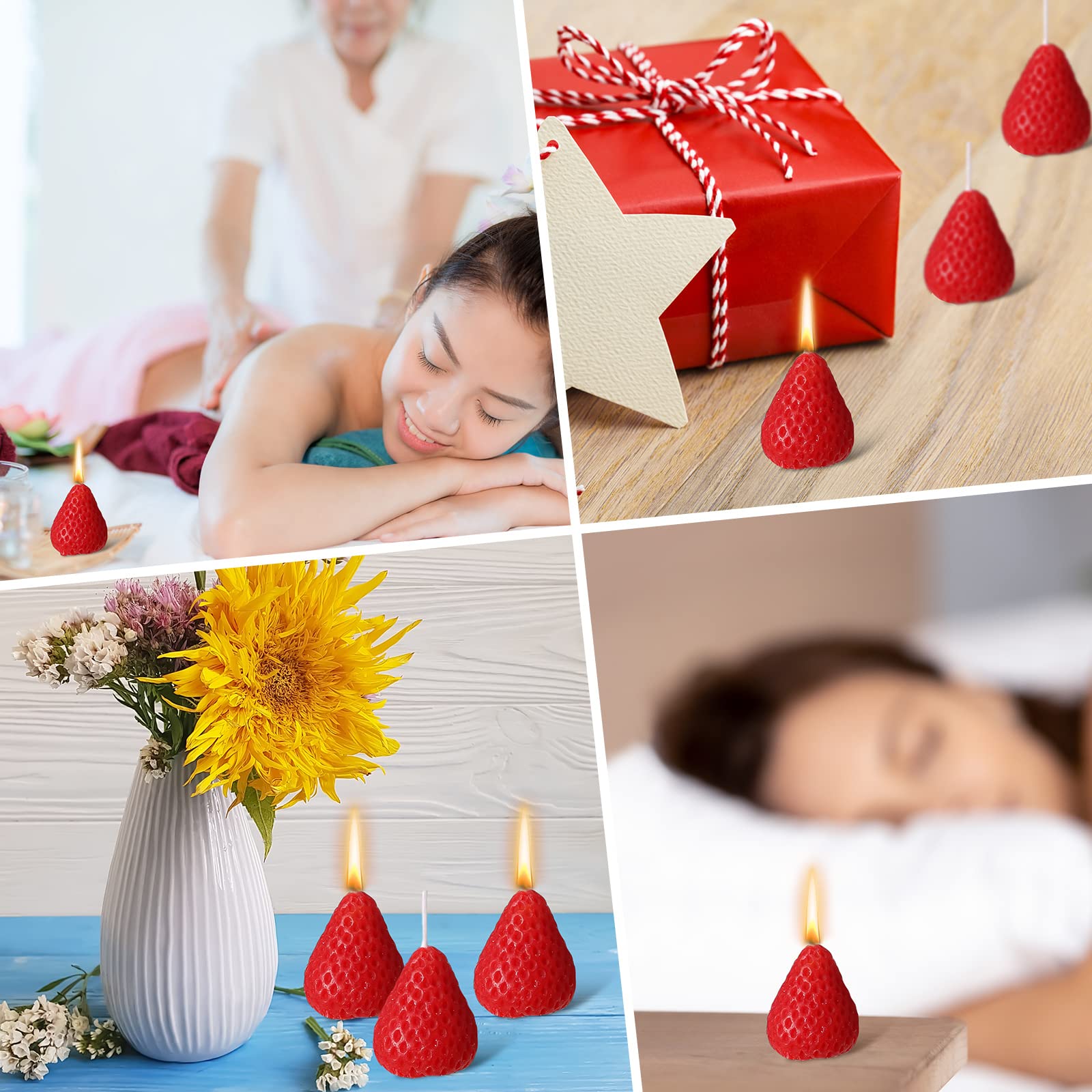 MTLEE Set of 12 Strawberry Candle Strawberries Shaped Scented Candle Mini Fruit Soy Wax Candle Decorative Cute Candle for Birthday Bath Spa Aesthetic Party Wedding Gift Home Decor Stress Relief, Red