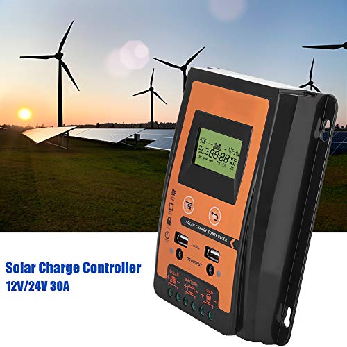 Delaman Solar Charge Controller, 30 Amp 12V/24V DC Input MPPT with LCD Display Solar Panel Regulator