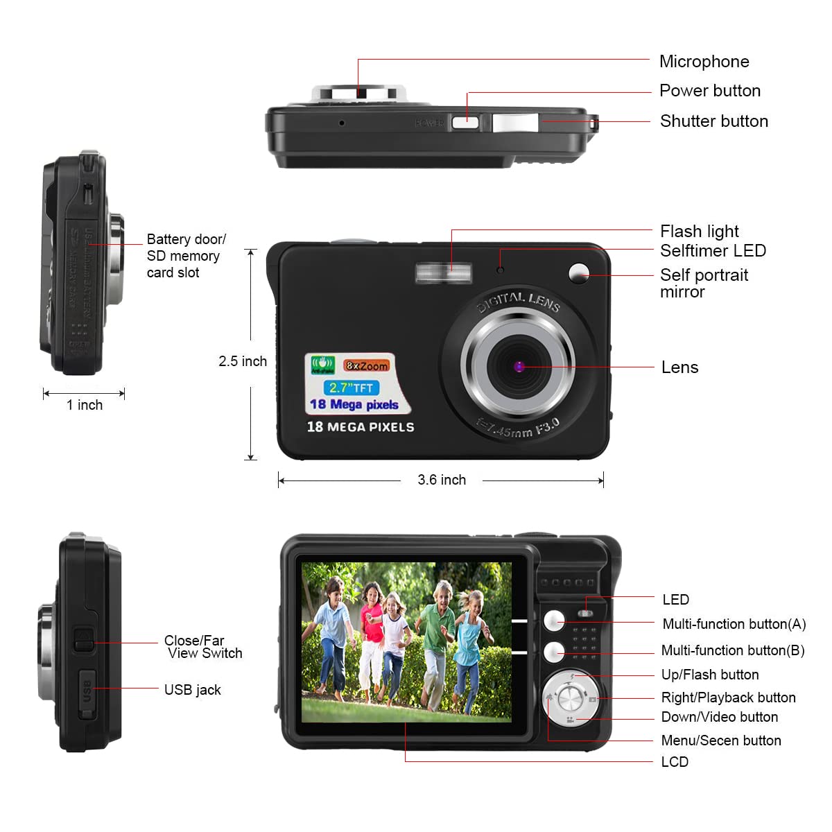 HD Mini Digital Camera, Digital Camera for Kids Teens Students-Travel,Camping,Birthday Gifts