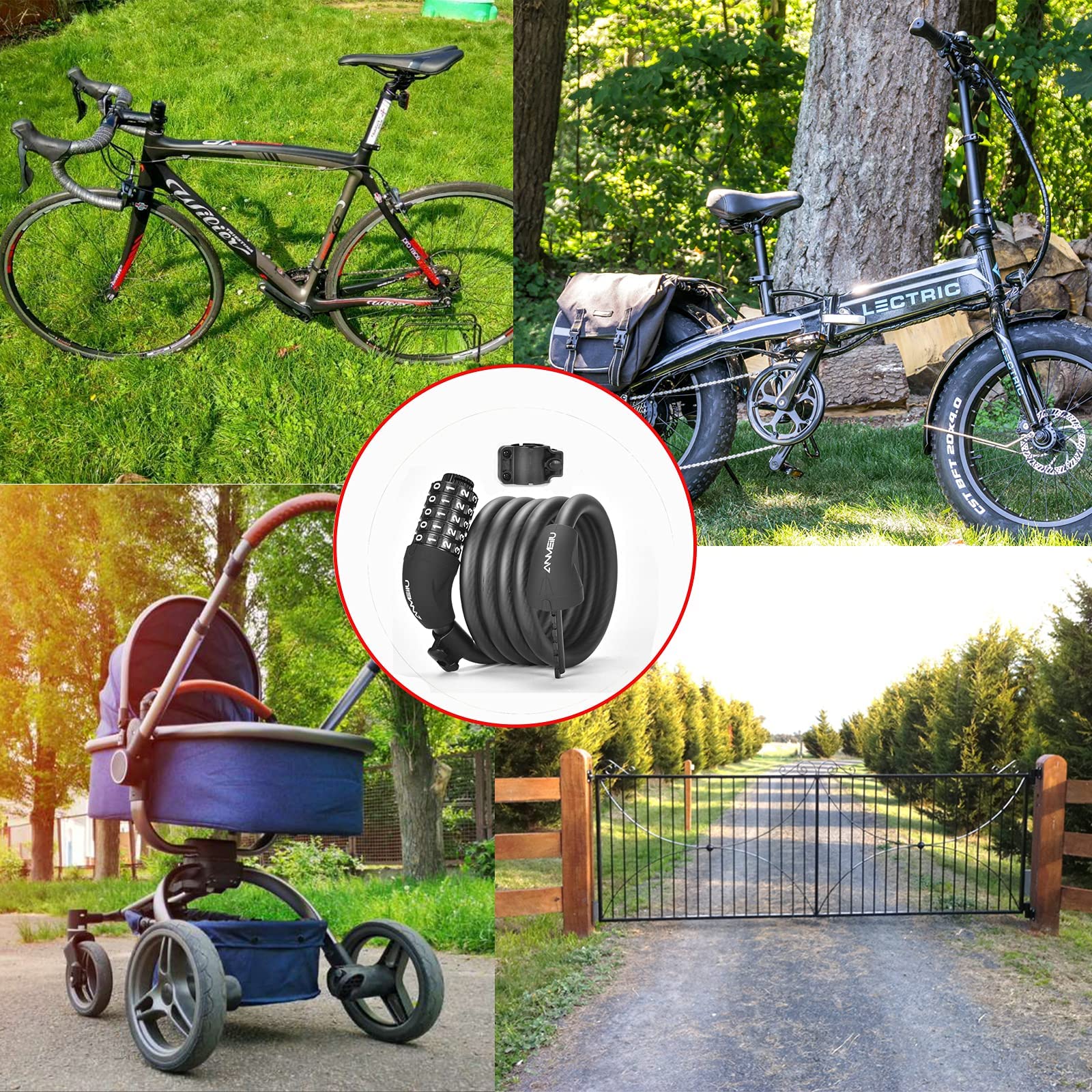 Bike Lock Cable Bike Locks with Combination Bicycle Lock 5ft(1.5m) Long Anti-Theft Resettable Bicycles Electric Bicycles Baby Strollers Kayaks Gate