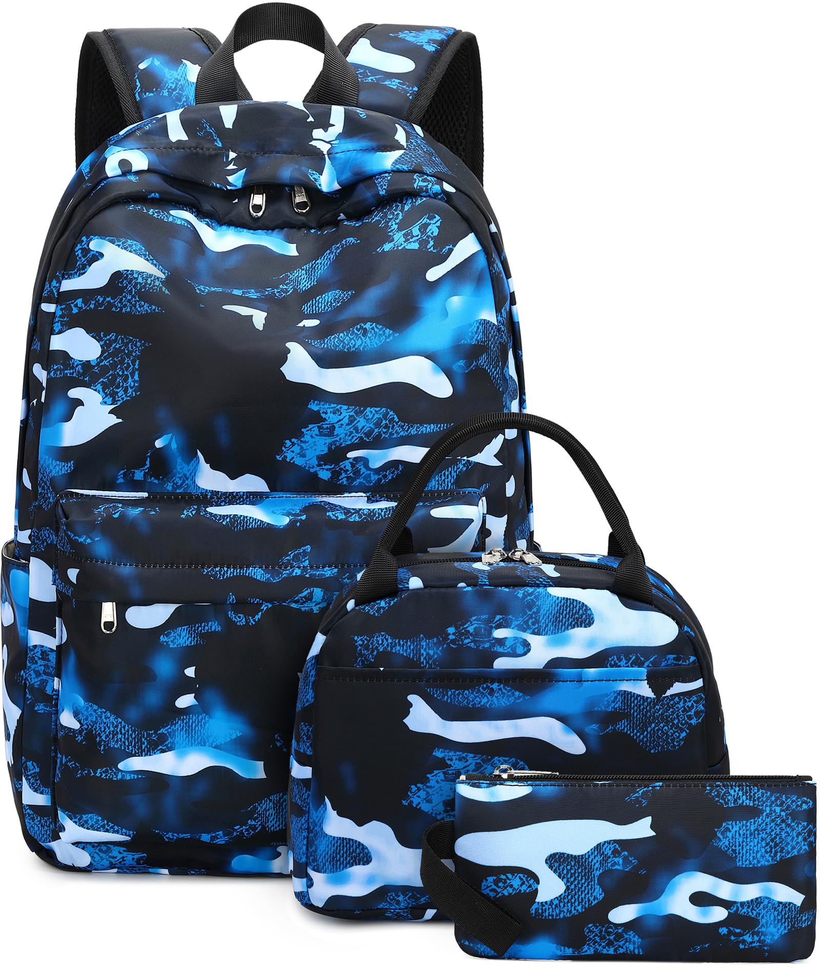 Bluboon School Backpack for Boys Teens Bookbag Travel Daypack Kids Lunch Bag Pencil Case (Camouflage-3pcs)