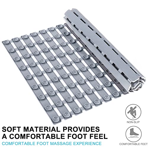 Linoows Shower Mat Non Slip Bath Mat for Tub and Shower Floor Mat, Machine Washable Bathtub Mat with Suction Cups and Drain Holes, Soft Bathroom Accessories, 27.5x15.7 Inch, Gray
