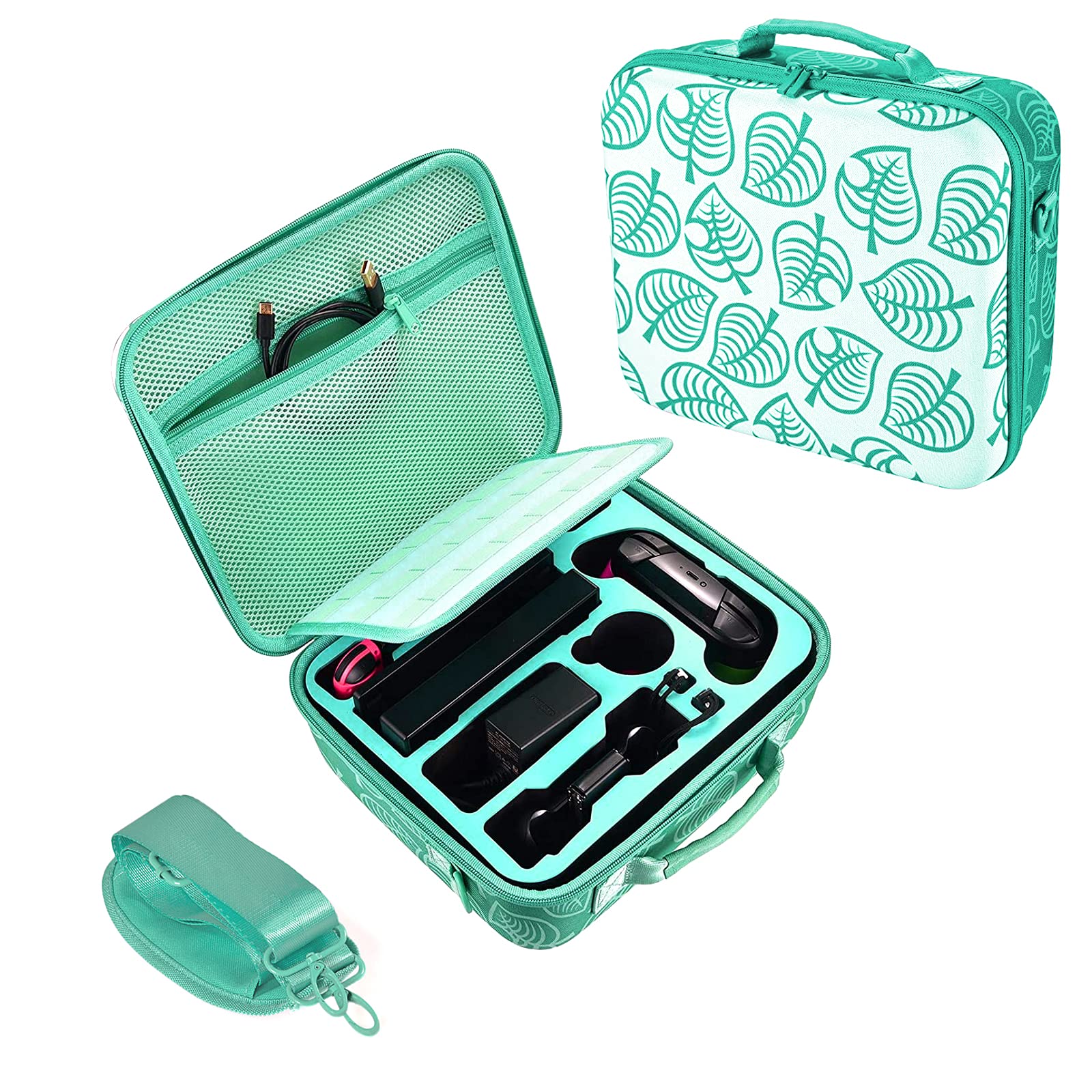 BTMETER Carrying Case for Nintendo Switch, Leaf Crossing Travel Storage handbag, Shoulder Crossbody Bag with 10 Game Cards Slots