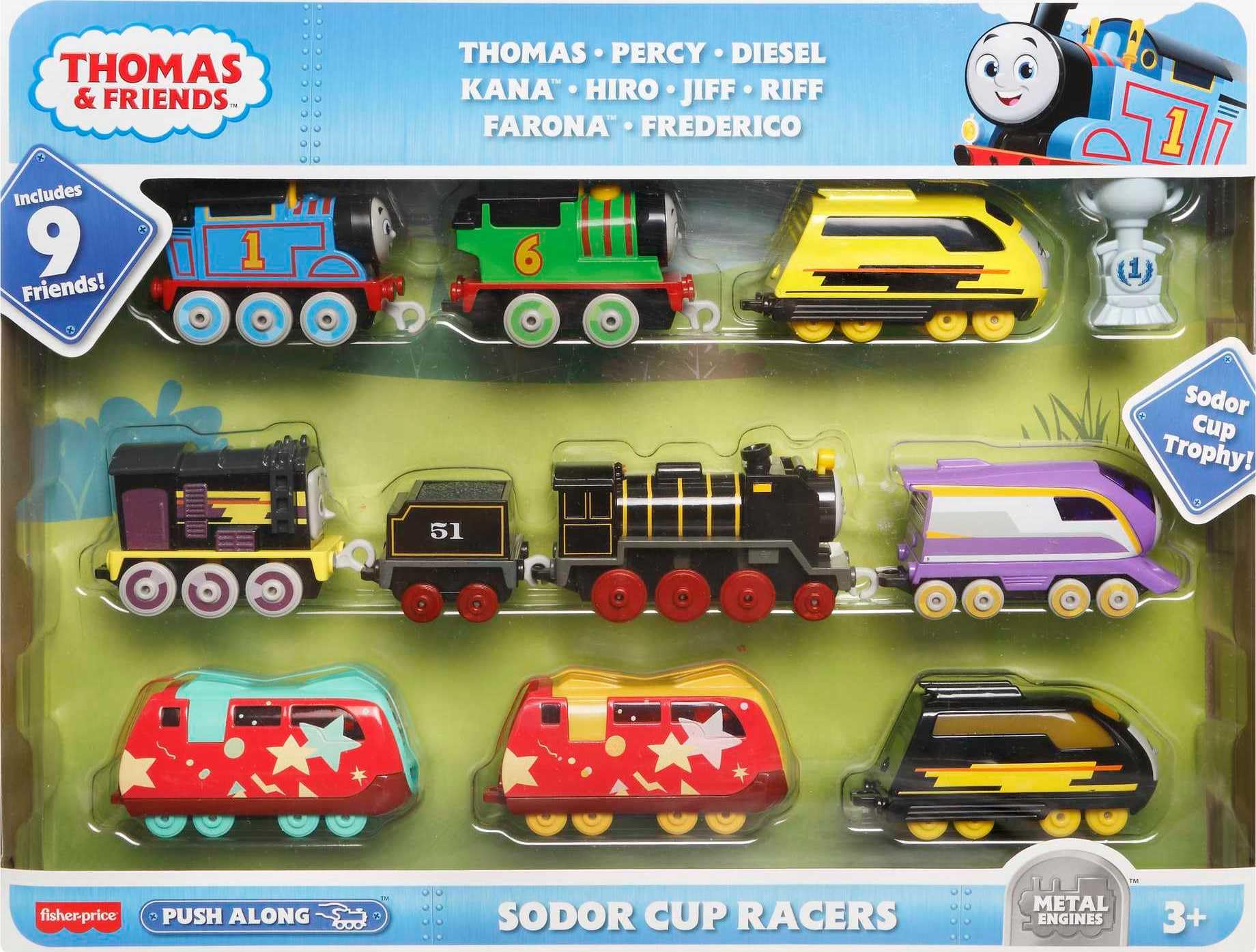 Thomas & Friends Diecast Toy Trains Sodor Cup Racers Set of 9 Push-Along Engines for Preschool Pretend Play Kids Ages 3+ Years