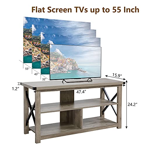 JAXPETY 47" Rustic TV Stand Wood Sofa Table Industrial Entertainment Center 3-Tier TV Console for Living Room, Bedroom, Entryway/Hallway, Gray