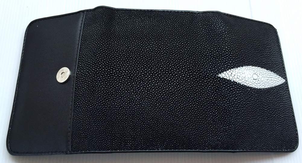 Julie Genuine Real Stingray Skin One Eye Leather Trifold Clutch Black Wallet Purse