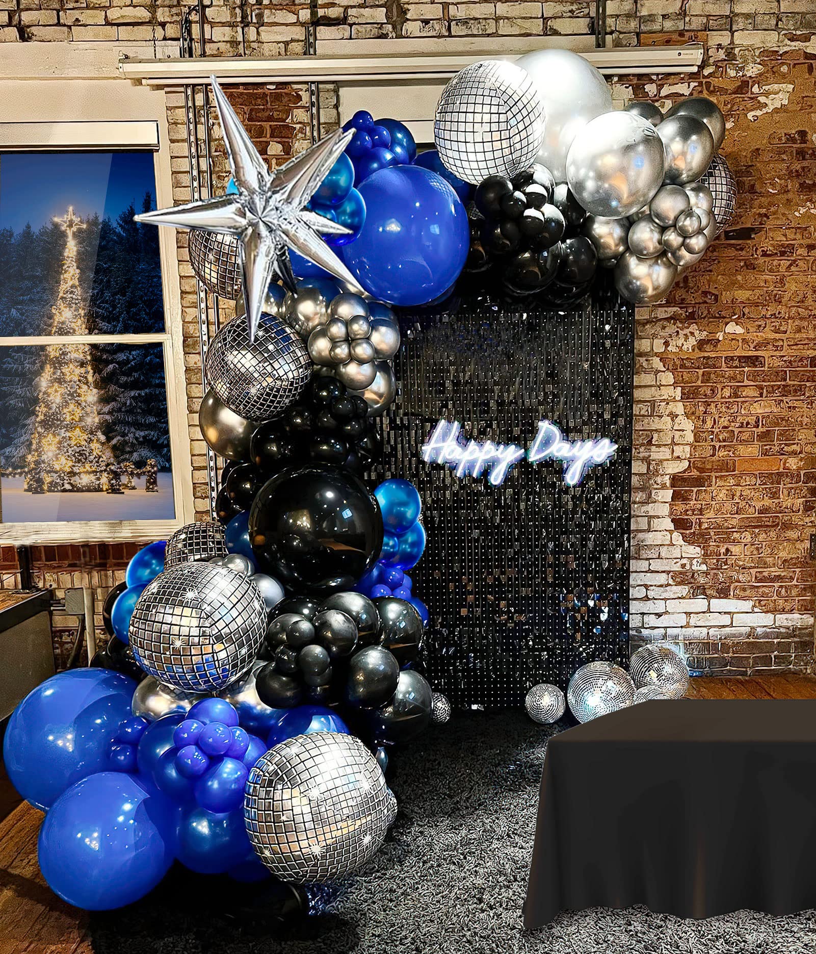 Blue and Black Silver Balloon garland kit 140pcs Royal blue and silver starburst Disco ball balloons for men 30th Birthday Party graduation 80s 90s Disco theme Decorations