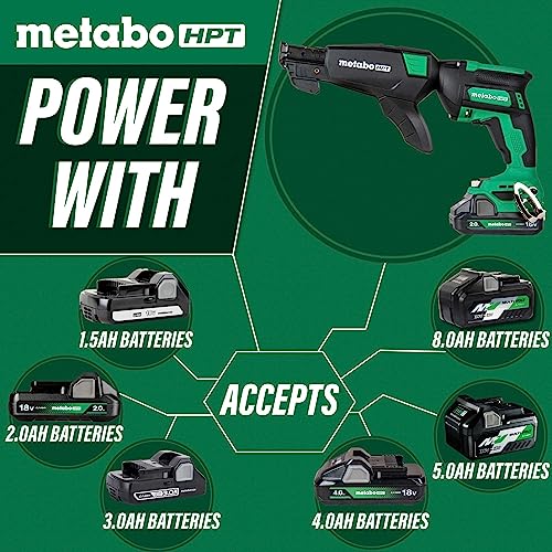 Metabo HPT Cordless 18V MultiVolt™ Drywall Screw Gun Kit | Includes Collated Screw Magazine Attachment | Includes 1-18V 2.0 Ah Battery | Lifetime Tool Warranty | W18DAQB