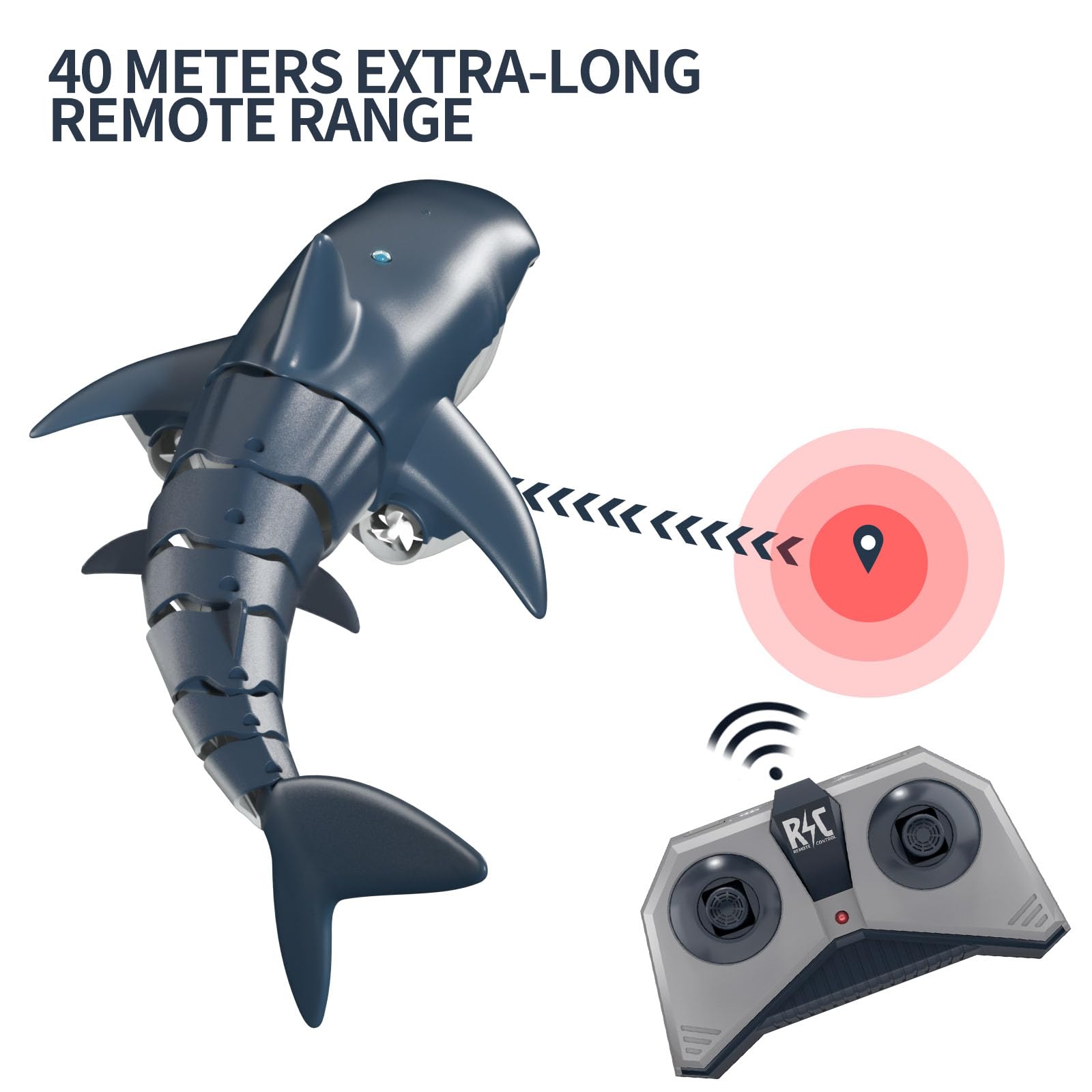 TEMI Remote Control Shark Toys, 1:18 High Simulation Scale Fish with Light and Spray Water for Lake Bathroom Pool Christmas Birthday Gift Electric RC Boat for Kids Ages 6+ Boys