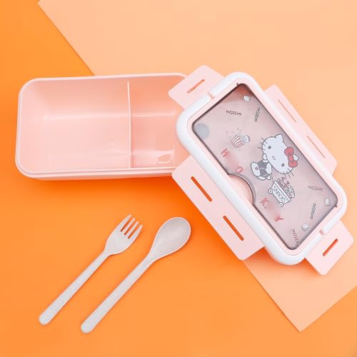 G-Ahora Versatile 2-Compartment Bento Boxes, Cartoon Lunch Box, Leak-Proof Lunchbox Bento Box with Utensil Set for Dining Out, Work, Picnic (LBOX KIT)