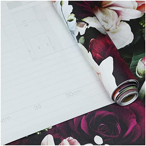 HAOKHOME 93277 Peel and Stick Floral Wallpaper Rose Daisy Removable Black/Pink/Purple Stick on Wild Mural 17.7in x 9.8ft