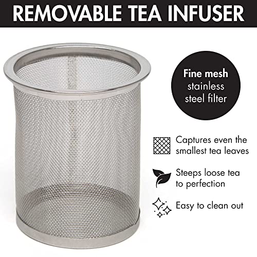Primula Half Moon Teapot with Removable Infuser, Glass Tea Maker, Reusable, Fine Mesh Stainless Steel Filter, Dishwasher Safe, 40-Ounce, Pink