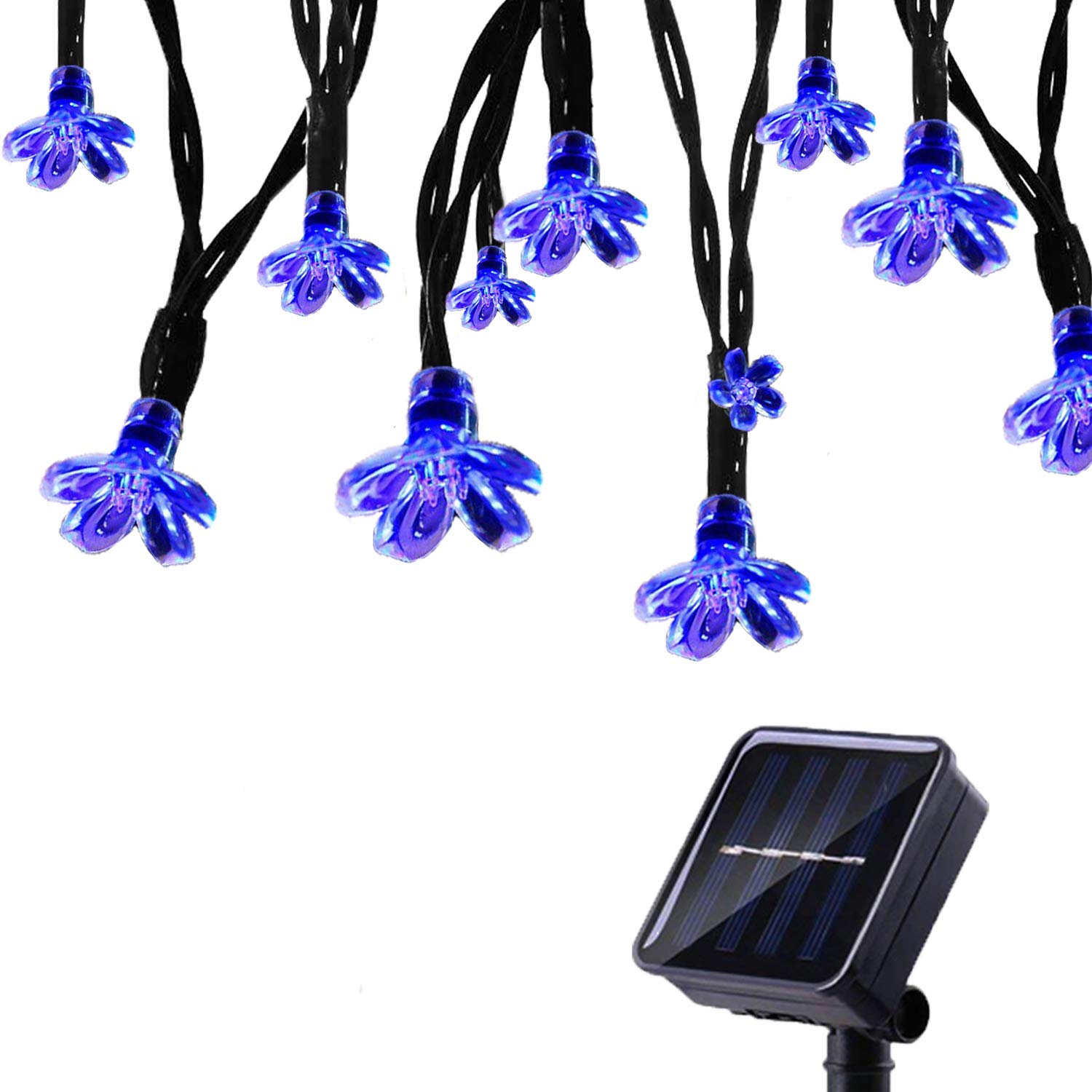 REICUA, Solar Garden Lights, Outdoor String Lights with Flowers, Waterproof 7m 50 LED 8 Twinkling Modes, Decorative Lighting Fairy Lights for Home, Gazebo, Patio, Lawn, Wedding Ornament (Blue)