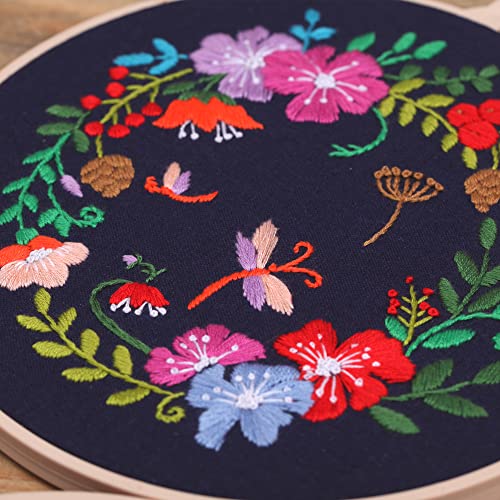 Hand Embroidery Kit for Beginners 4 Pack Embroidery Starter Kit with Pattern and Instructions,4 Plastic Embroidery Hoops,1Scissors,Color Threads and Needles,DIY Adult Cross Stitch Kits