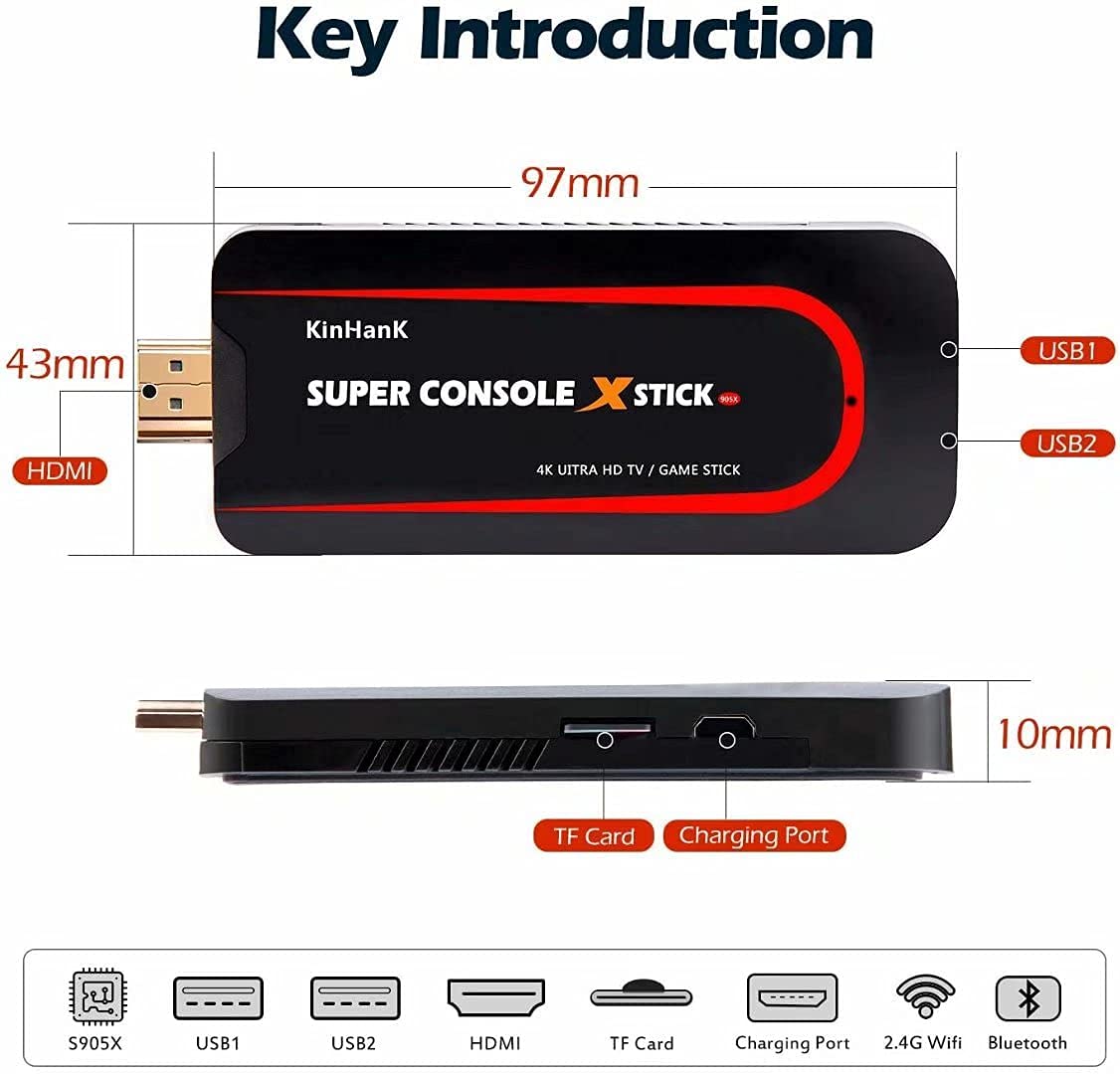 Relemo Super Console X Stick Retro Game Console Built-in 50000+ Games 4k Output Plug and Play Video Game Console with 2 Controllers for PS1/PSP/N64/MD (128G)