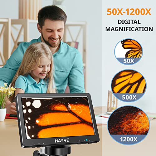 Hayve 7" LCD Digital Microscope, 1200X Magnification for Coin PCB Circuit Repair Soldering, 12MP Camera Sensor Coin Microscope,32GB TF Card,Wired Remote, 10 LED Light, Compatible with Windows/Mac OS