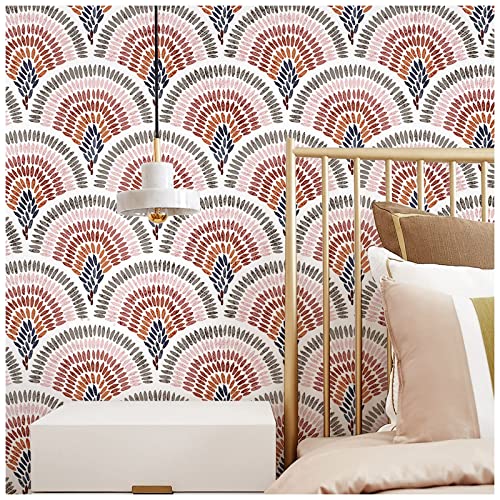 HAOKHOME 96090 Polka Dot Scall Peel and Stick Wallpaper Wave Pink/White/Brown Stick on Removable Home Decorations 17.7in x 118in