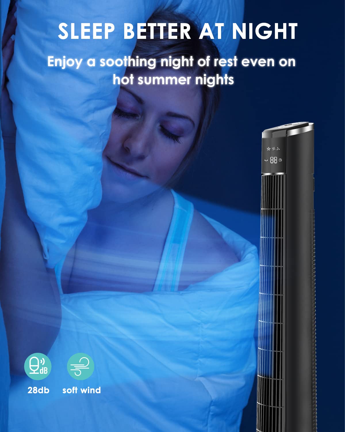 Portable Electric Oscillating Tower Fan with 12H Timer, LED Display and Remote Control 36‘’Quiet Bladeless Fan with 3 Modes for Bedroom, Living Rooms and Office use